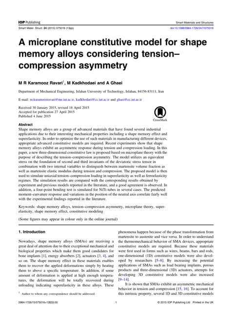 Pdf A Microplane Constitutive Model For Shape Memory Alloys Considering Tensioncompression