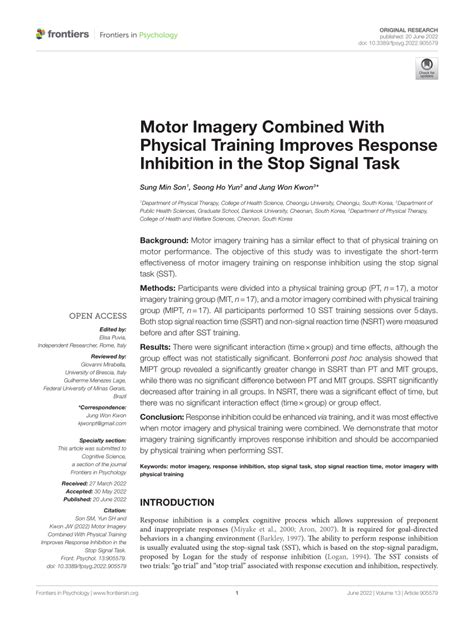 Pdf Motor Imagery Combined With Physical Training Improves Response Inhibition In The Stop