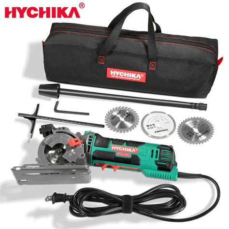 Hychika 230v 미니 원형 톱 500w 플 런지 컷 트랙 커팅 목재 금속 타일 커터 3 블레이드 톱 전동 공구전기