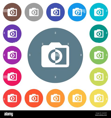 Monochrome Photos Flat White Icons On Round Color Backgrounds 17