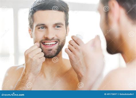 Cleaning Teeth With Dental Floss Stock Image Image Of Floss Body