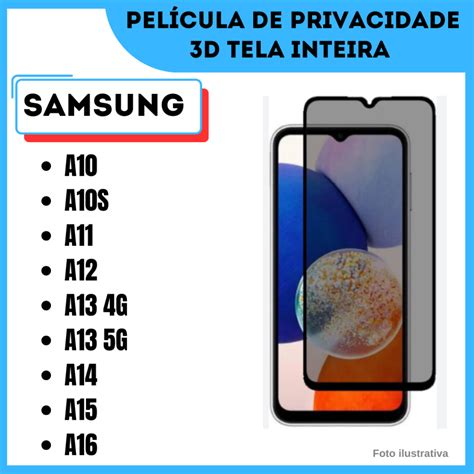 Película De Vidro De Privacidade Samsung A10 A10s A11 A12 A13