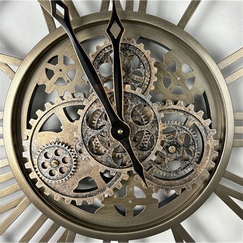 Horloge design 60 cm style industriel à engrenages mobiles Rouages