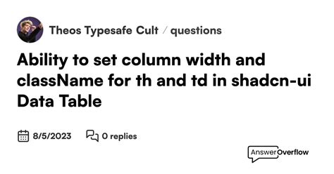 Ability To Set Column Width And `classname` For And In Shadcn Ui Data