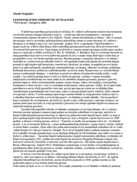 Munib Maglajlic Leksiografsko Određenje Sevdalinke Pdf