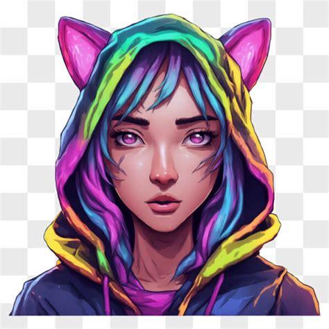 Descarga Retrato Colorido De Una Joven Con Orejas De Gato Cartoons En