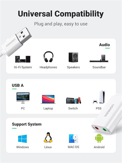 Ugreen Adaptador De Audio Usb Con Tarjeta De Sonido Estéreo Externa Con