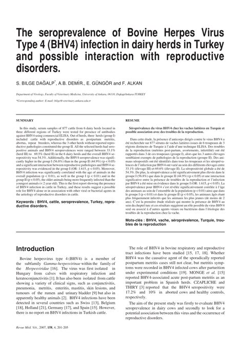 Pdf The Seroprevalence Of Bovine Herpes Virus Type 4 Bohv 4