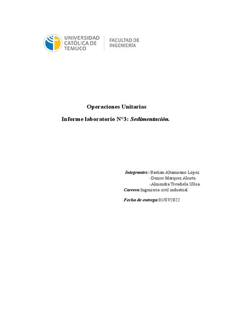 Informe Sedimentación Pdf Sedimentación Química