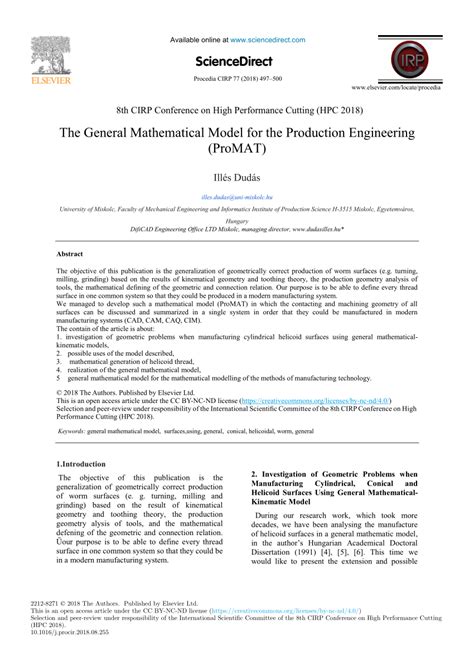 Pdf The General Mathematical Model For The Production Engineering