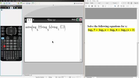 precal solving logarithmic equation ti nspire cx cas ptb youtube