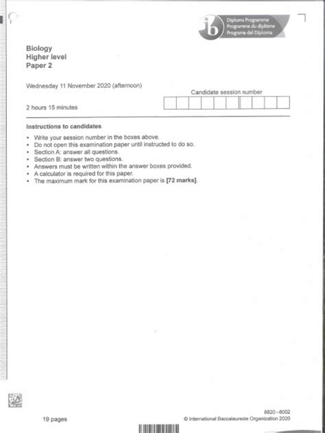 Biology Hl Paper 2 Pdf
