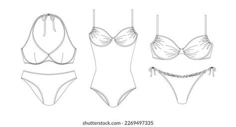 Woman Sustainable Swimwear Technical Drawing Template Stock