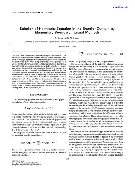 Pdf Solution Of Helmholtz Equation In The Exterior Domain By Elementary Boundary Integral Methods