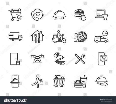 Vector Set Food Delivery Line Icons Stock Vector Royalty Free 1701954088 Shutterstock
