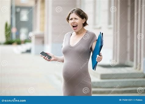 Stressed Pregnant Woman Screaming On The Street Stock Image Image Of