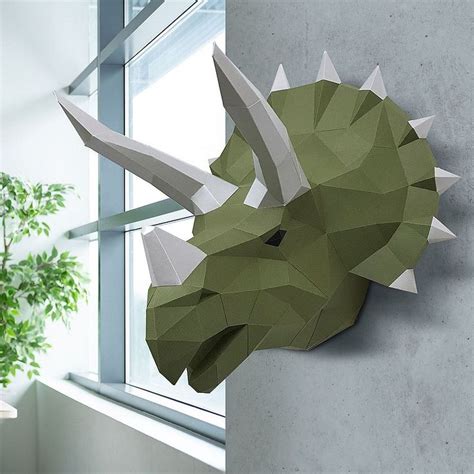 DINOSAUR TRICERATOPS Green Papercraft Kit Wall Hanging D Puzzle Shop PAPERRAZ Puzzles