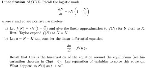 3 Linearization Of Ode Recall The Logistic Model