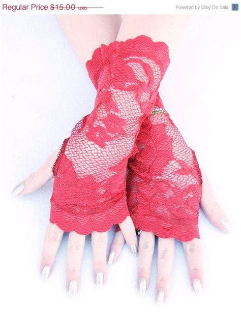 Ruby Red Lace Fingerless Gloves Bride Bridesmaid By Steampunkwolf 12