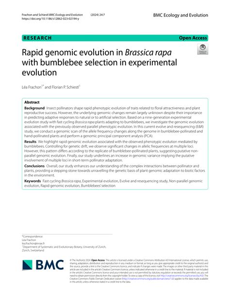 Pdf Rapid Genomic Evolution In Brassica Rapa With Bumblebee Selection