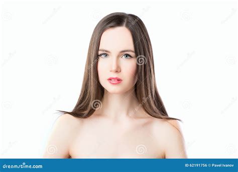 Portrait Of A Beautiful Woman With Long Straight Hair Isolated On White