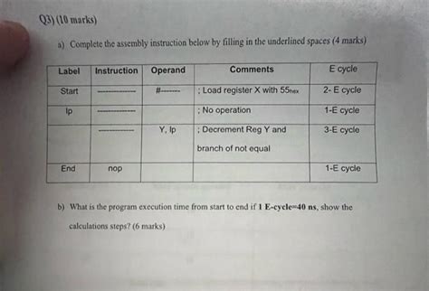 Solved A Complete The Assembly Instruction Below By Filling