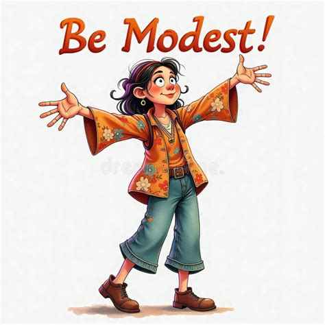 Cartoon Comic Character Smile Clipart Woman Be Modest Personal Modesty Simple Life Stock