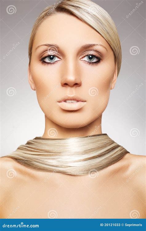 Beautiful Woman Model Long Blond Shiny Hair Style Stock Image Image