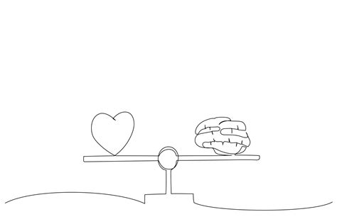 Tekening Van Hersenen En Hart Aan Een Balans Schaal Single Doorlopend