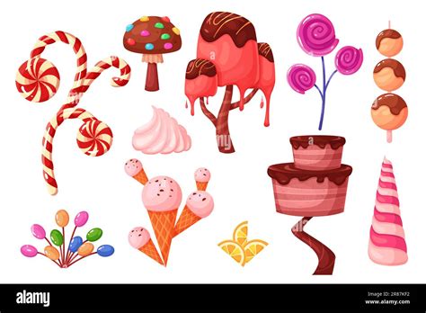 Fantasy Candy Plants Set Vector Illustration Cartoon Isolated