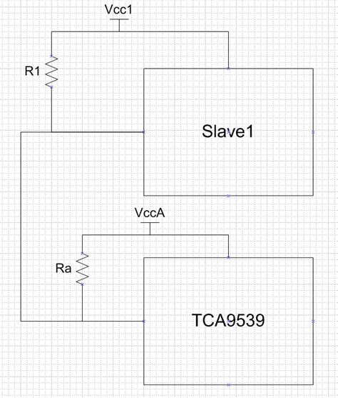 Tca9539 Q1 Cross Current Through Sda Scl Ports Via Pullups Interface Forum Interface Ti