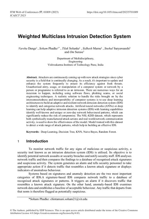 Pdf Weighted Multiclass Intrusion Detection System