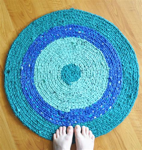 Turquoise Teal And Cobalt Crochet Rag Rug Washable Eco By Ekra 7000