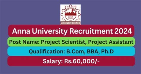 Anna University Recruitment 2024 Project Scientist Posts Apply Now
