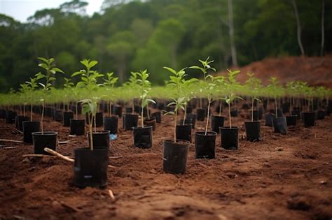 Premium Ai Image New Tree Saplings Planted For Reforestation Project