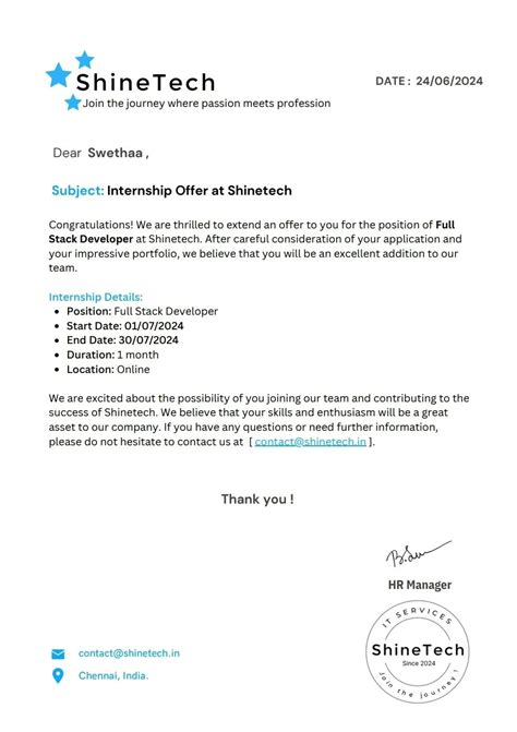 Swethaa B On Linkedin Shinetech Internship Excitement