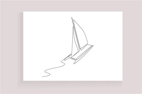 바다 한 줄 그리기에서 항해하는 호화 휴가 요트 보트 프리미엄 벡터