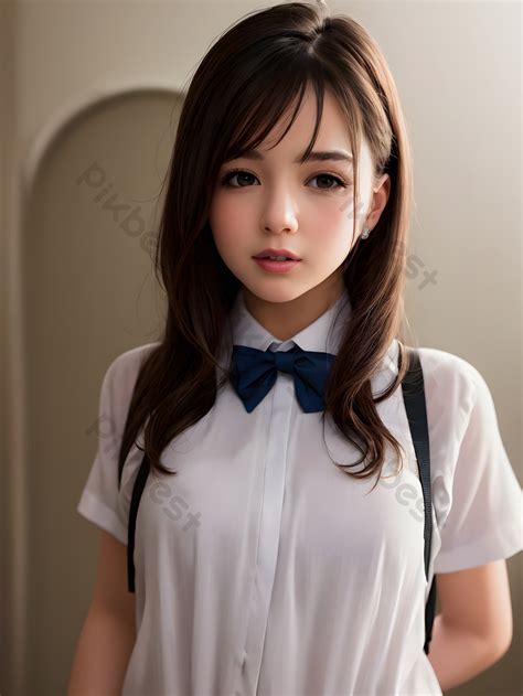 Cute School Girl In Uniform Standing Ai Generative Png Images 