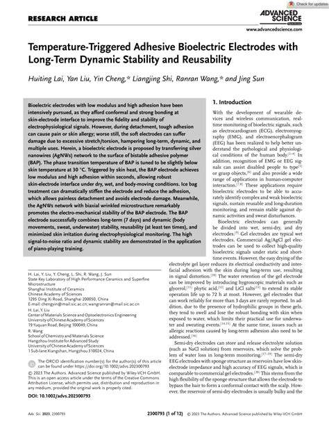 Pdf Temperaturetriggered Adhesive Bioelectric Electrodes With Long