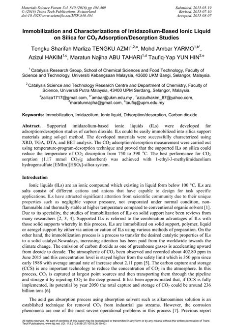 Pdf Immobilization And Characterizations Of Imidazolium Based Ionic