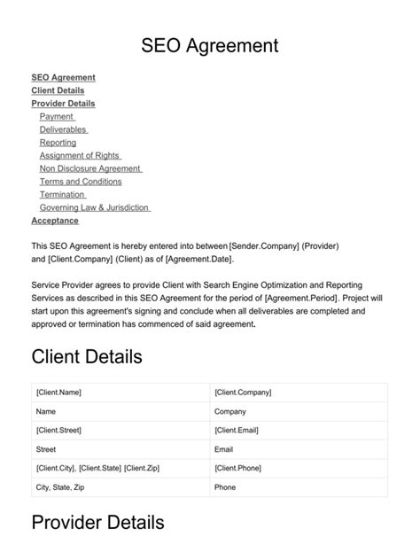 Seo Agreement Template Pdf Search Engine Optimization Web Page