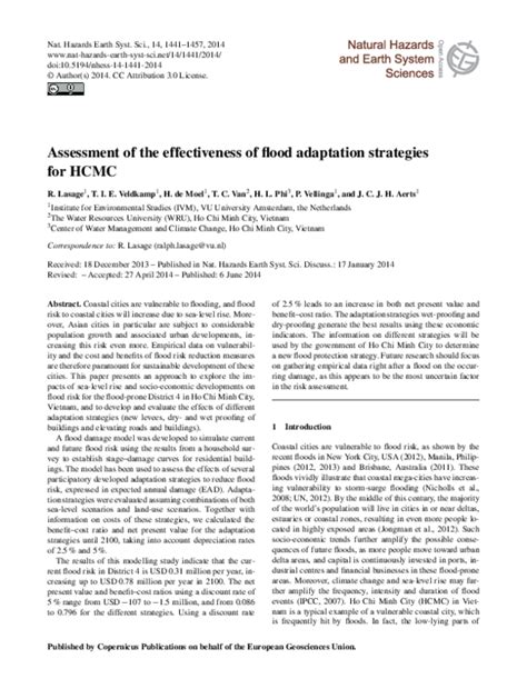 Pdf Assessment Of The Effectiveness Of Flood Adaptation Strategies