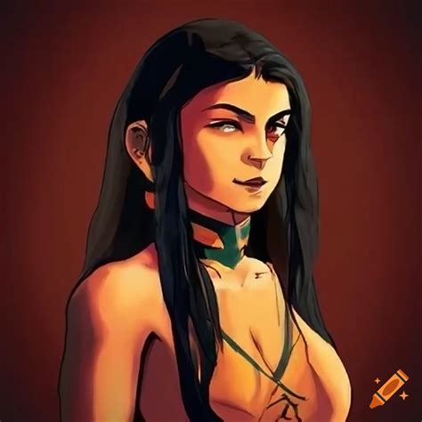 In The Art Style Of Avatar The Last Airbender A Young Fire Nation Woman With Black Hair On Craiyon
