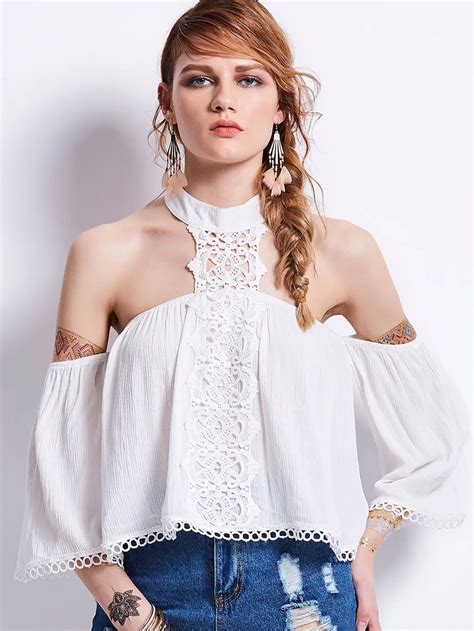 Women Blouse Sexy Lace Crochet Boho Casual Beach Blouses Shirt Tops