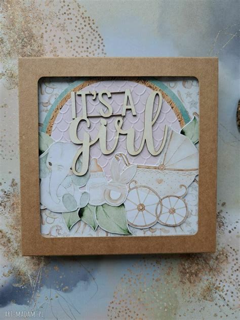 Kartka na Baby Shower Dziewczynki w Pudełku ღ art Madam pl