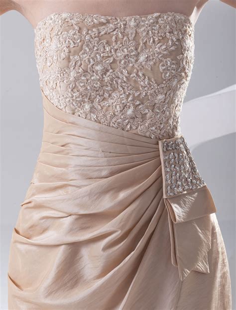 Champagne Cocktail Dress Knee Length Strapless Sheath Rhinestone Ruched