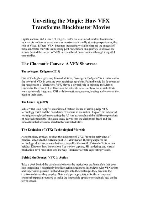 Unveiling The Magic How Vfx Transforms Blockbuster Movies Docx