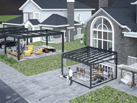 Modern Sunroom Pergola 3d Render Stock Illustration Illustration Of