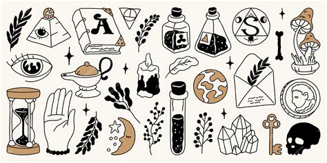 Premium Vector Magic Symbols Hand Drawn Tattoo Set Occult Logo Vector
