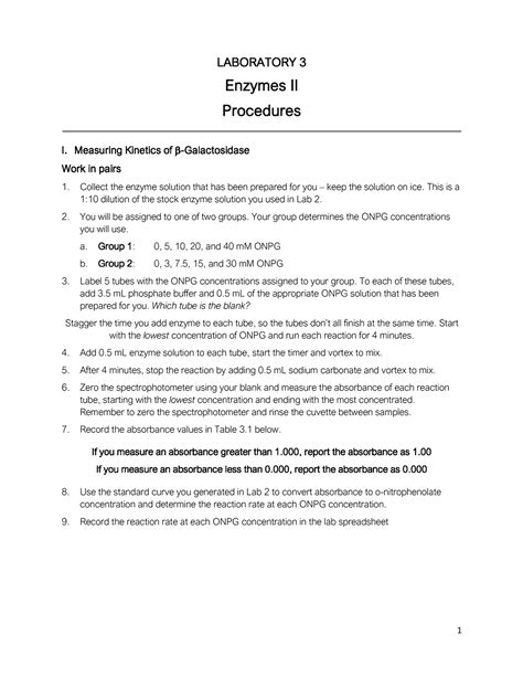 Lab Procedures F Bio Notes Laboratory Enzymes Ii